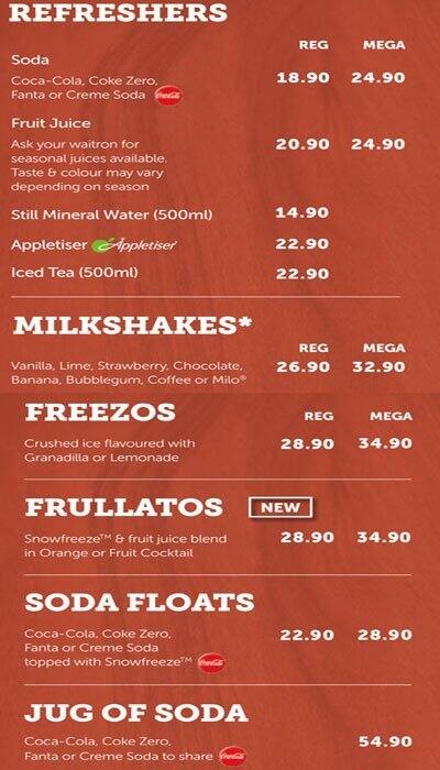 Menu at Wimpy restaurant, Nelspruit, Shop LG44 Ilanga Mall Cnr Flamboyant