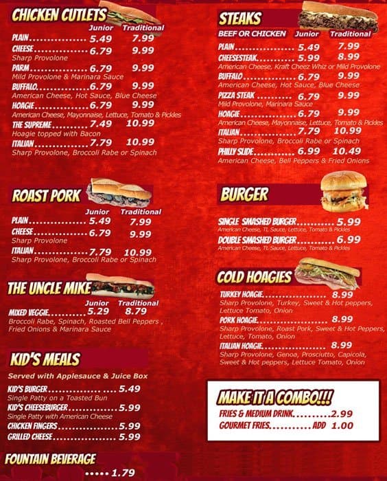 Menu at Tony Luke's restaurant, Houston, Katy Fwy