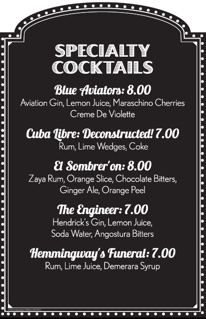 Menu at The Independent Distillery pub & bar, Tucson, 30 S Arizona Ave