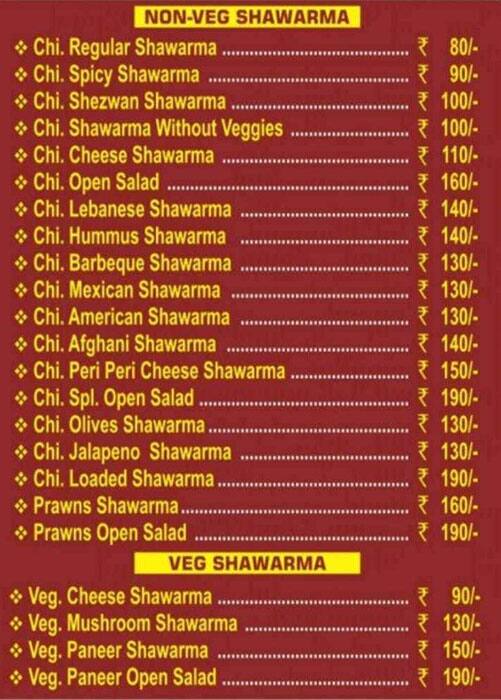 Menu of Al Falah Roll And Shawarma, Mira Road, Mumbai