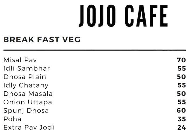 Menu of Jojo Hotel, Hadapsar, Pune