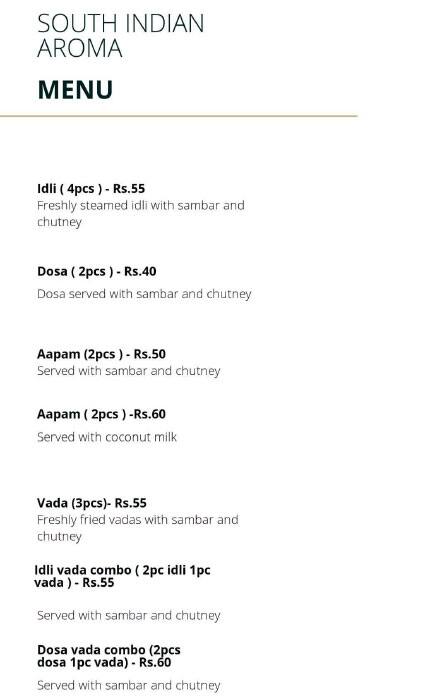 Menu of South Indian Aroma, Bhandup, Mumbai