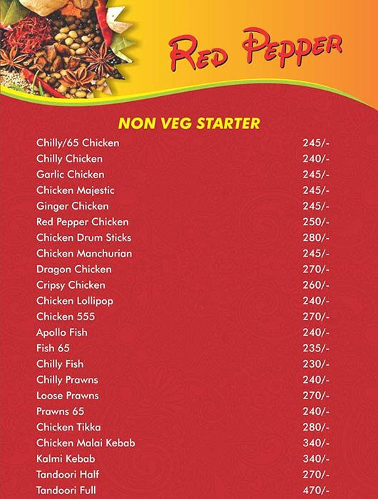 Menu of Red Pepper Family Restaurant, Balayya Sastri Layout, Vizag