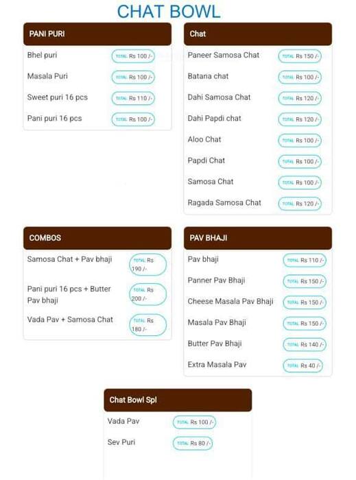 Menu of Chat Bowl, Miyapur, Hyderabad