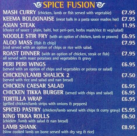 Menu at Spice Of India restaurant, London, 757 Green Lanes