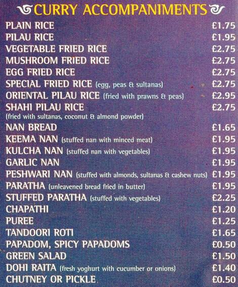 Menu at Spice Of India restaurant, London, 757 Green Lanes