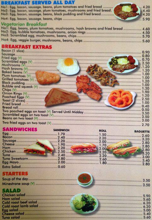 Carta de Double Six Cafe, Londres