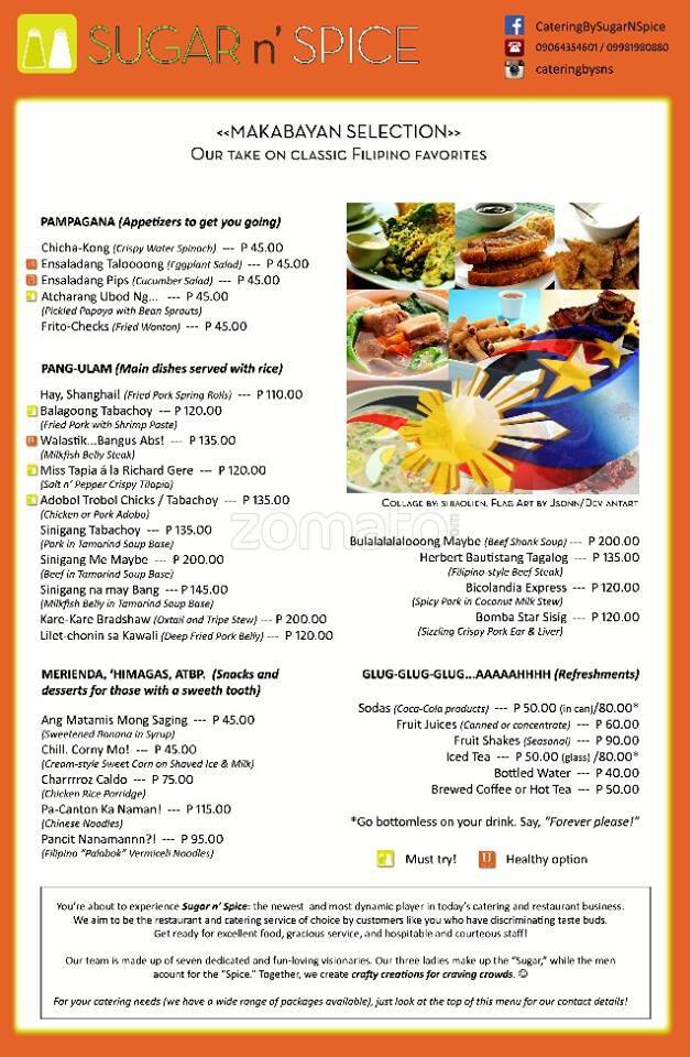 Menu at Sugar n' Spice restaurant, Parañaque