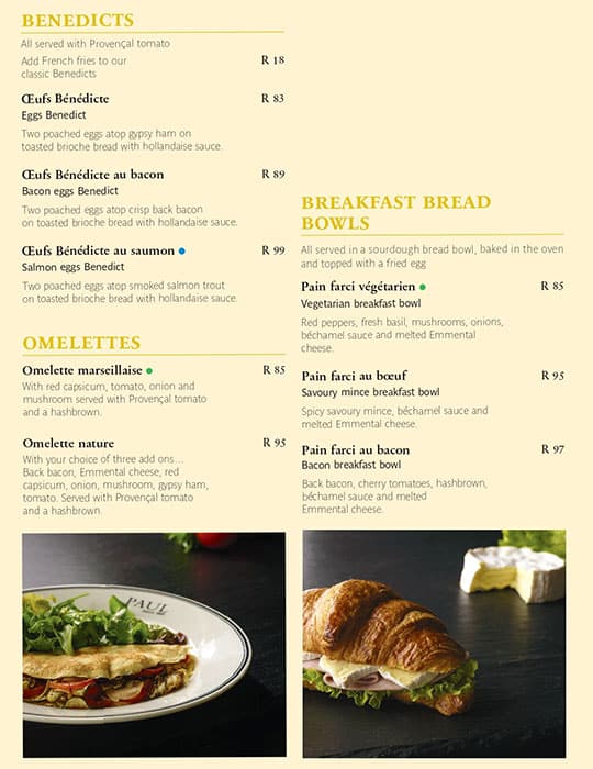 Menu at Paul cafe, Sandton, Melrose Boulevard