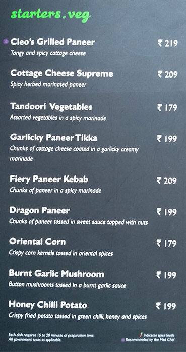 Menu at Cleo's Grill & Cafe, Chennai, 115, No 115, 4th Avenue, Indra Nagar