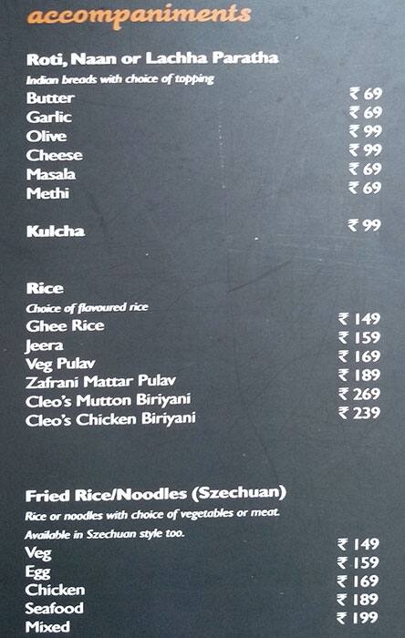 Menu at Cleo's Grill & Cafe, Chennai, 115, No 115, 4th Avenue, Indra Nagar