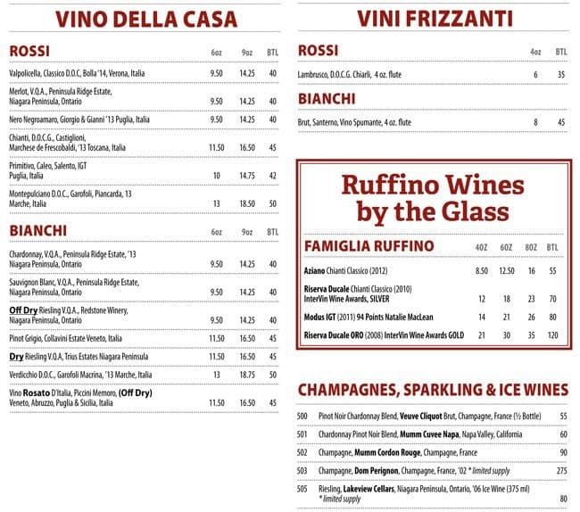 Menu au Définitivement fermé - Joe Badali's Ristorante Italiano & Bar ...