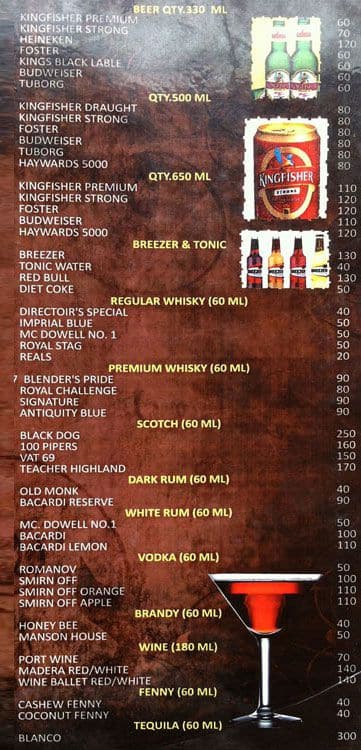 Menu at Karni's Beach Shack, Calangute