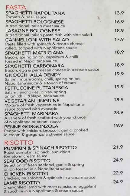 Menu at Dendy Deli steakhouse, Brighton, 26 Church St