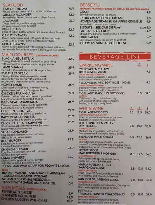 Menu at Dendy Deli steakhouse, Brighton, 26 Church St