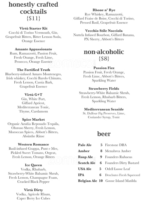 Menu at Virtu Honest Craft desserts, Scottsdale