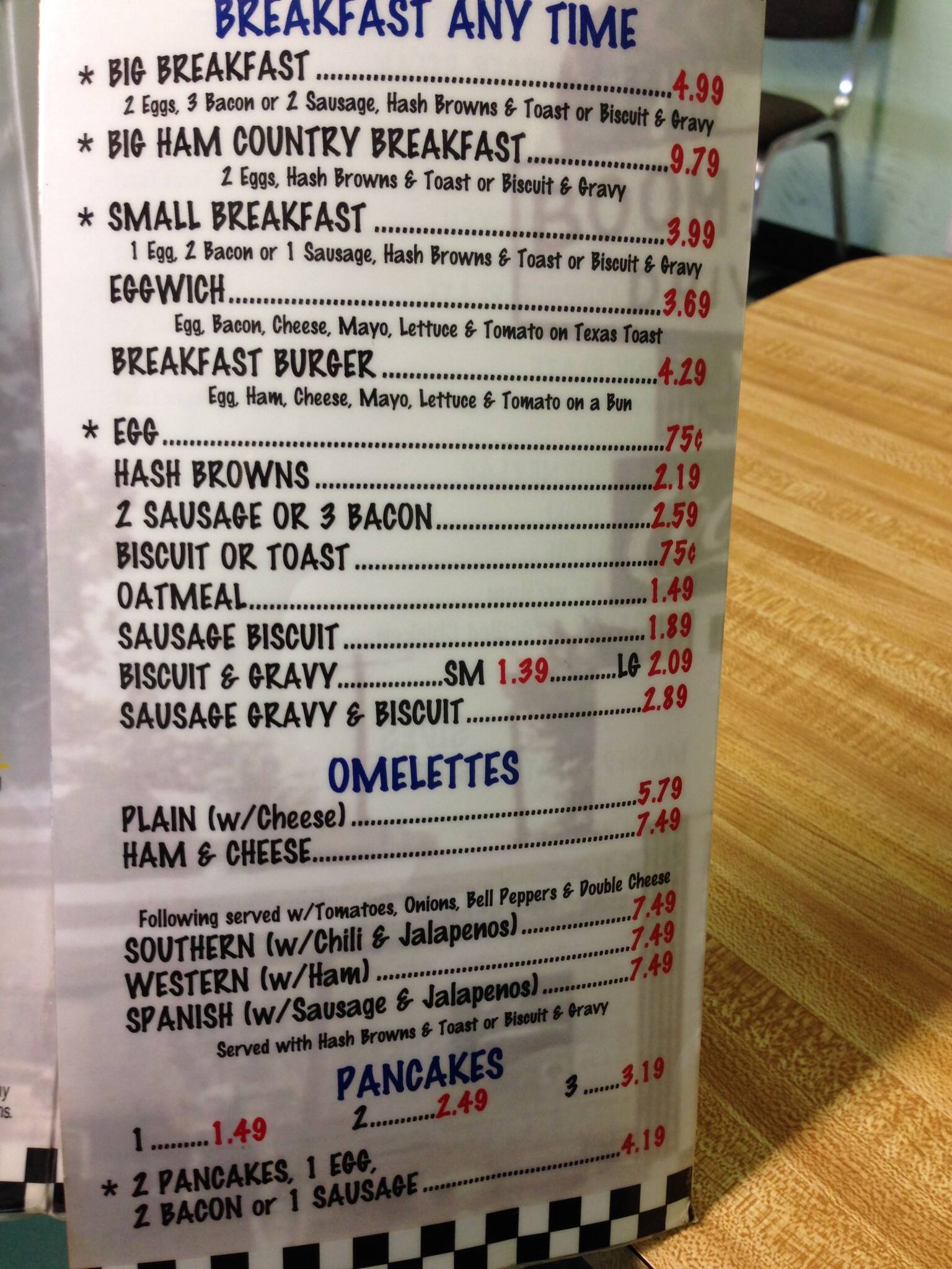 Menu at Boom-a-Rang Diner restaurant, Ada