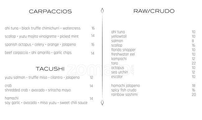 Menu at Lique Miami Waterfront Restaurant and Lounge, North Miami Beach