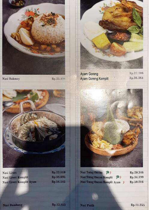 Menu at Talaga Uniquely Tofu restaurant, Bandung