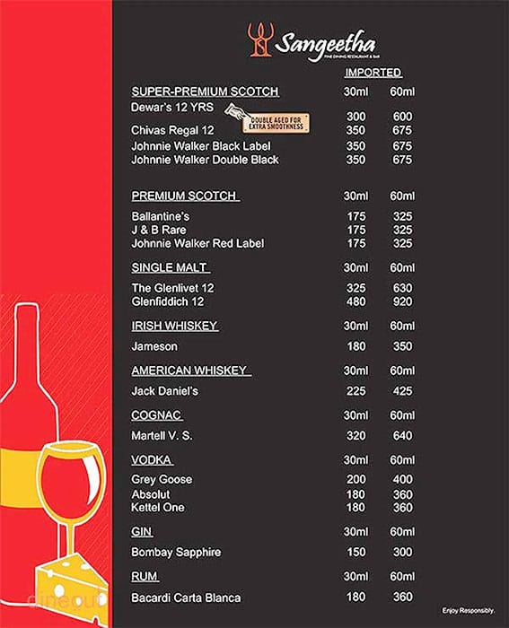 Menu at Sangeetha Fine Dine Restaurant & Bar, Hyderabad