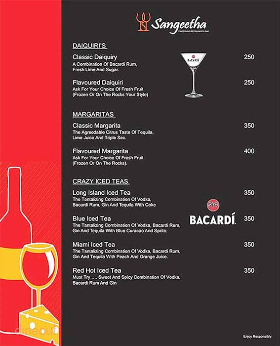 Menu at Sangeetha Fine Dine Restaurant & Bar, Hyderabad