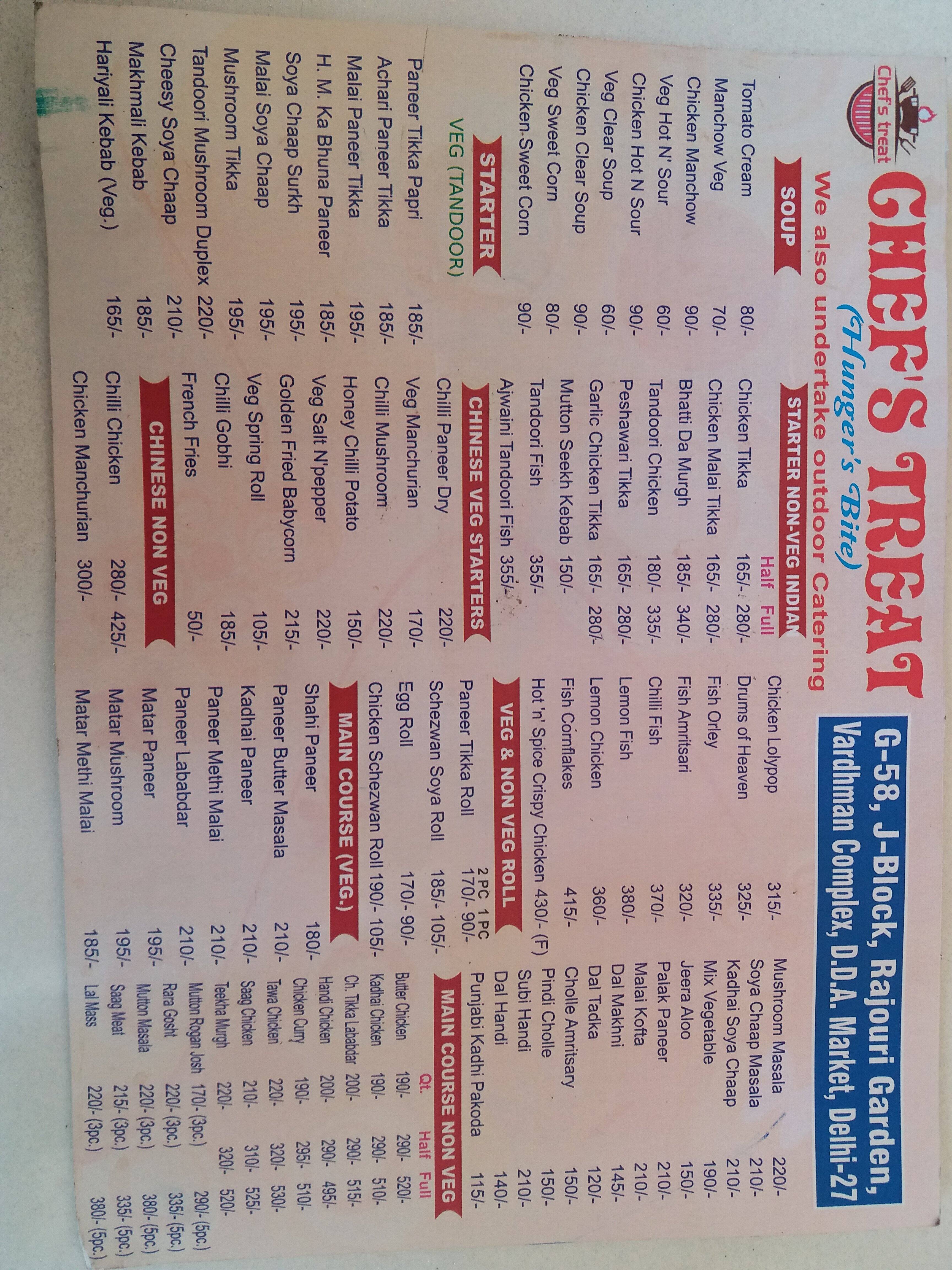 Menu at Chef's Treat, New Delhi