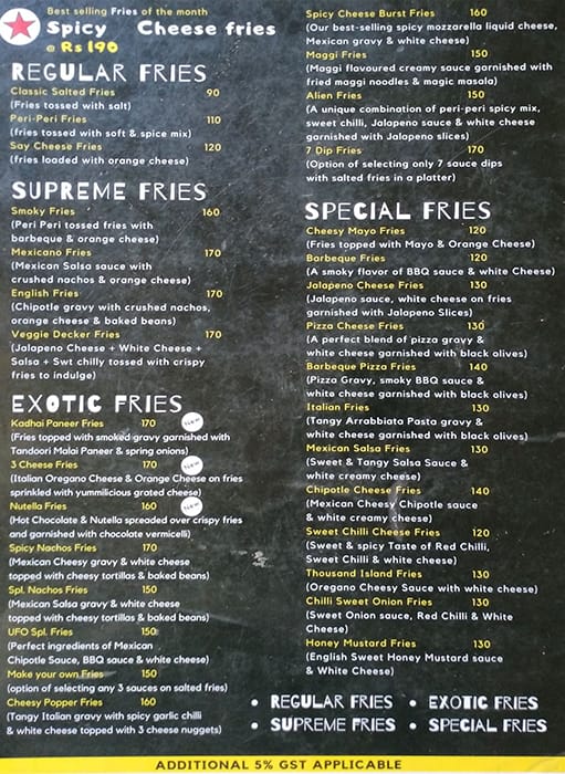 Menu at Ufo, Mumbai, 6R8W+2H6