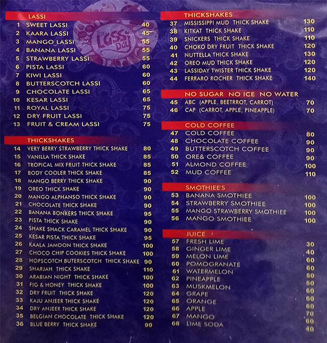 Menu of The Lassi Day, Kukatpally, Hyderabad