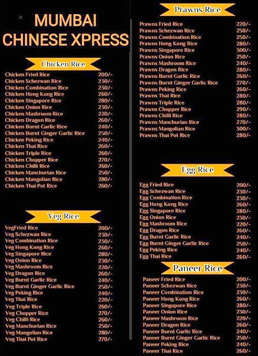 Menu of Mumbai Chinese Xpress, Bandra East, Mumbai
