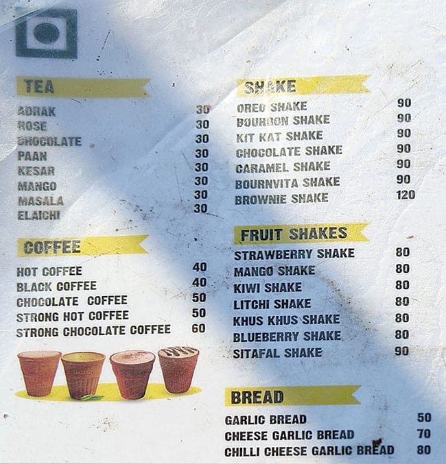 Menu of Tealogy, Raipur, Dehradun