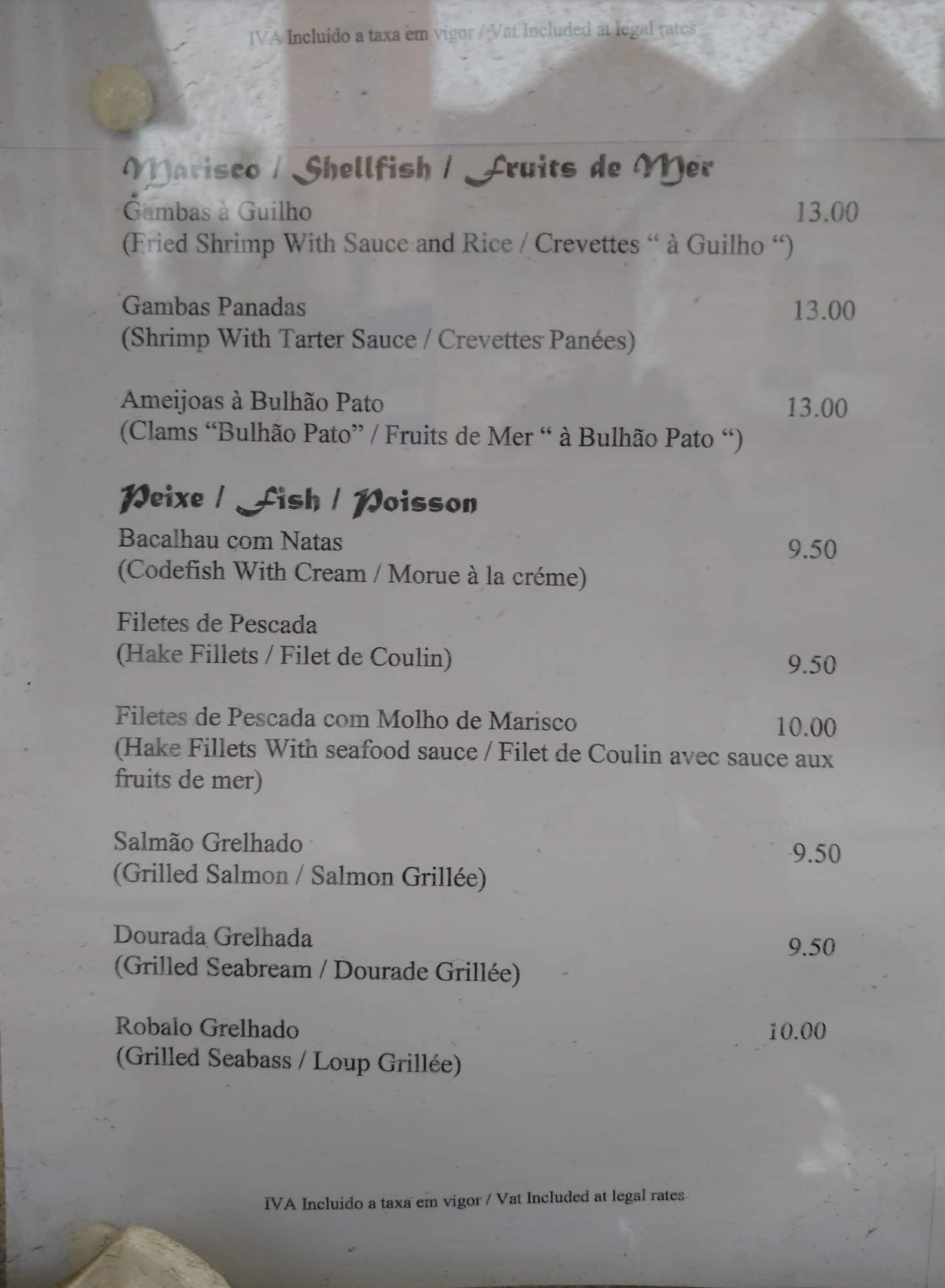 Menu at Casa Dos Frangos restaurant, Sintra