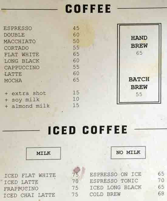 Menu at Coffee Room cafe, Prague