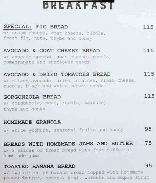 Menu at Coffee Room cafe, Prague