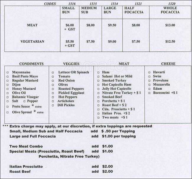 Carta del restaurante LA GROTTA DEL FORMAGGIO, Vancouver