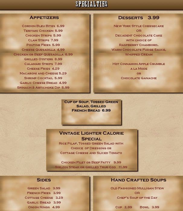 Menu at Vintage Cafe, Everett