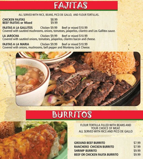 Menu at Los Gallitos restaurant, Houston, Murphy Rd
