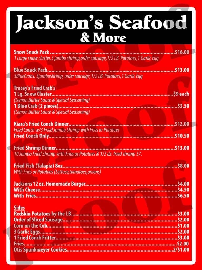 Jackson's Seafood & More Menu - Urbanspoon/Zomato
