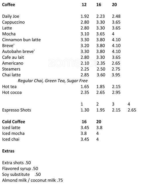 Menu at Miyo Cafe, Castle Rock