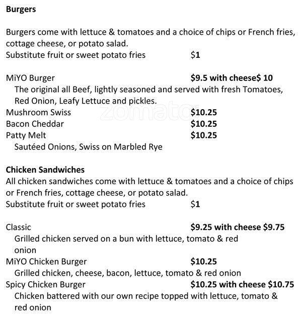 Menu at Miyo Cafe, Castle Rock