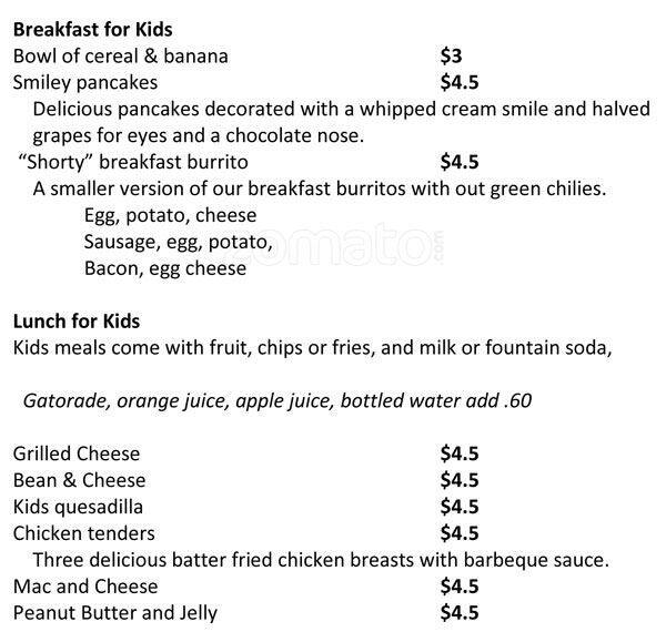 Menu at Miyo Cafe, Castle Rock