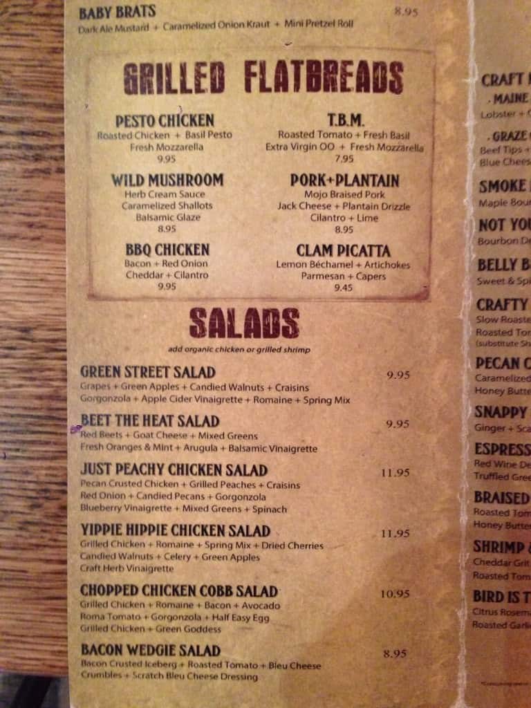 Menu at Craft Street pizzeria, Trinity