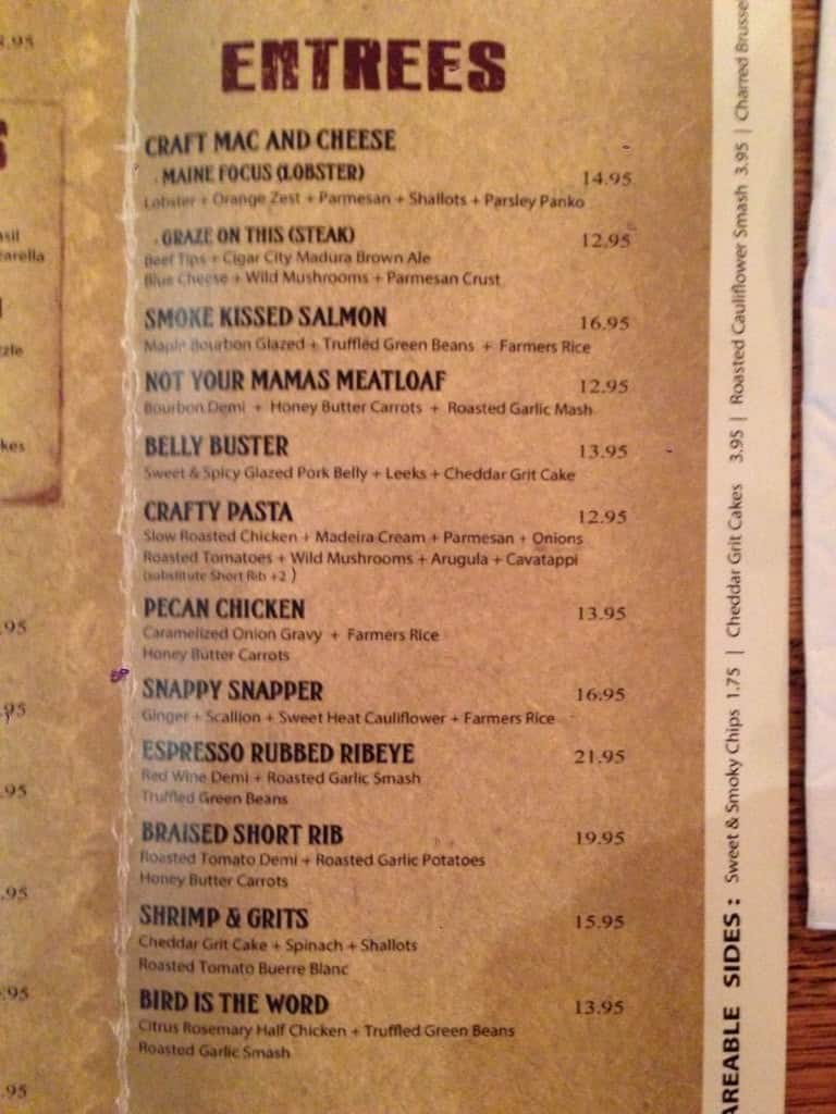 Menu at Craft Street pizzeria, Trinity