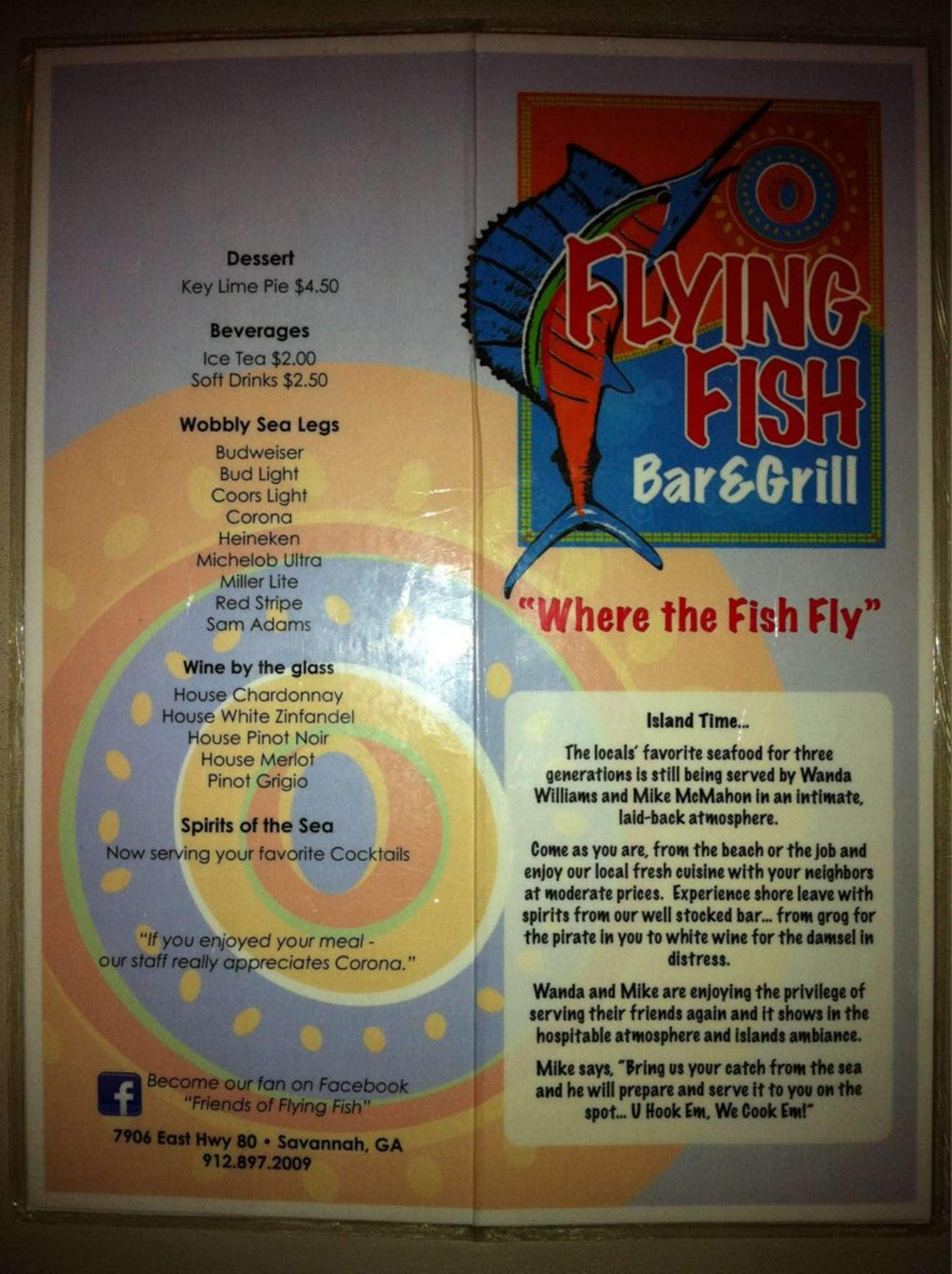 Menu at Flying Fish Bar & Grill, Savannah, US-80