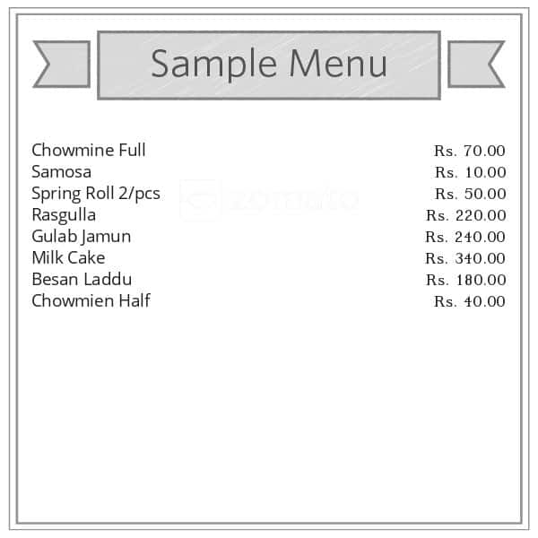 Menu of Shri Om Sweets, Palam, New Delhi
