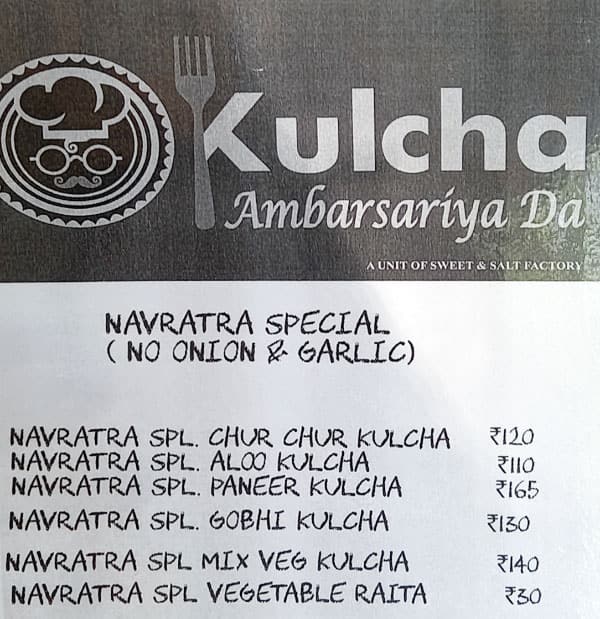 Menu at Kulcha Ambarsariya Da, New Delhi, C-30B