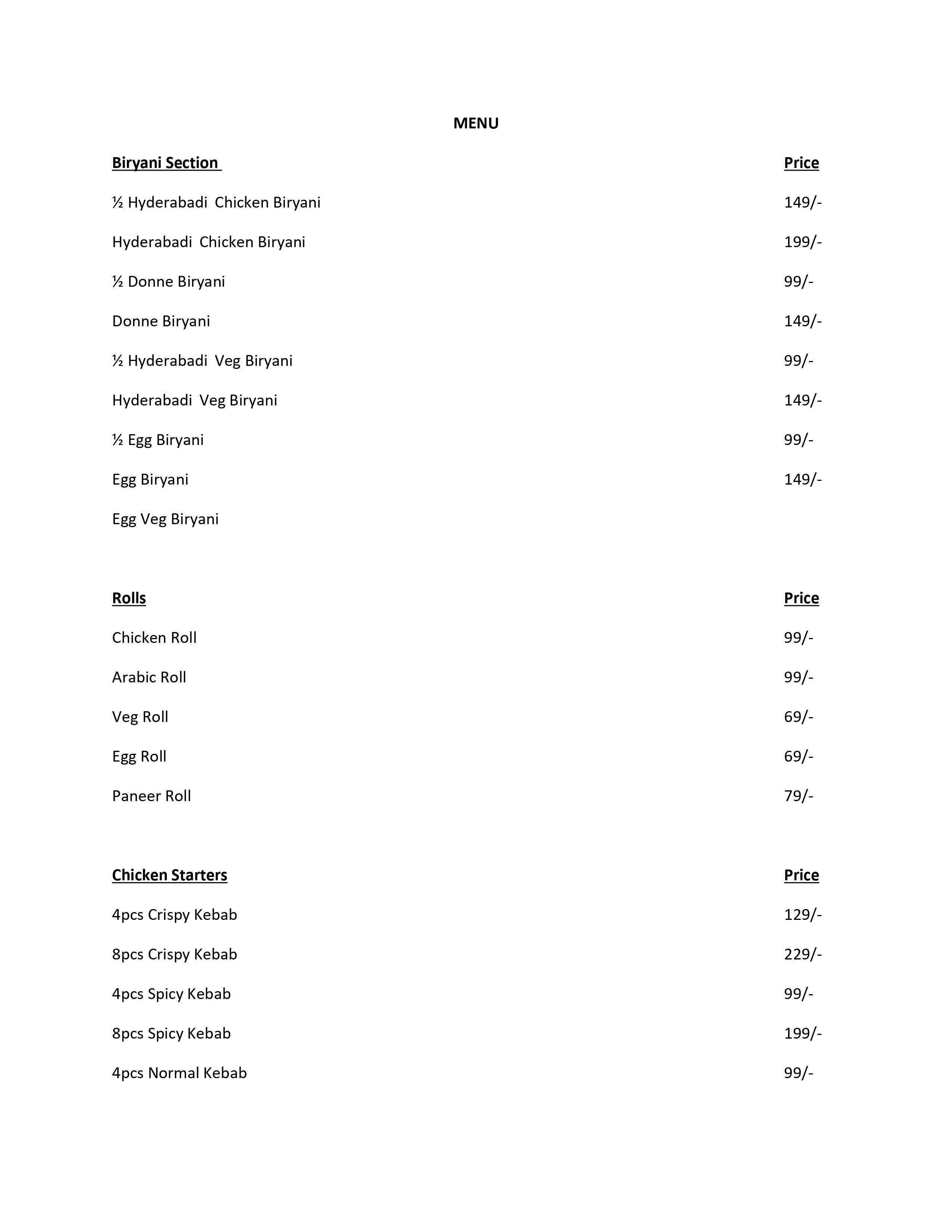 Menu of Hangover Biryani, Sanjay Nagar, Bangalore