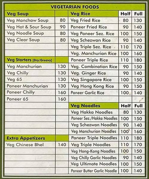 Menu of The Red Wok Chinese Restaurant, Wagholi, Pune