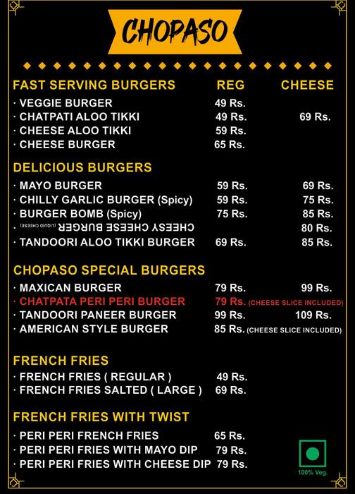 Menu of Chopaso, C G Road, Ahmedabad