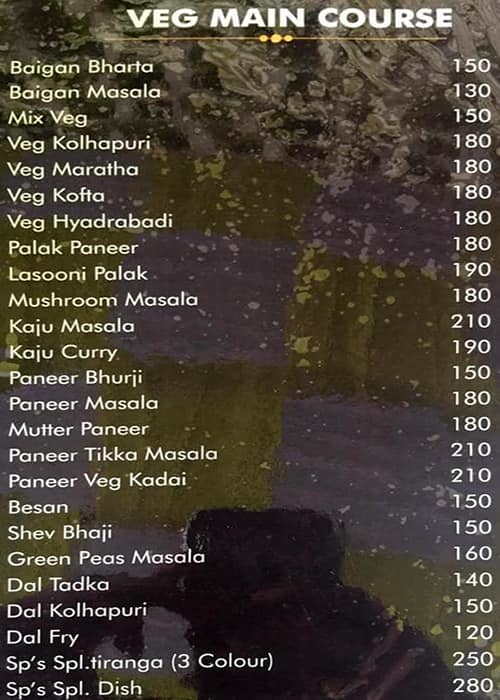 Menu of SP's Village Restaurant, Kharadi, Pune