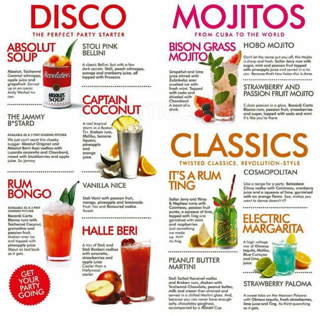 Menu at Revolution pub & bar, London, 140-144 Leadenhall Street